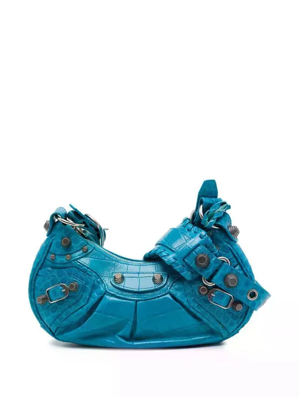 Balenciaga 2022 Croc Embossed Leather Motocross Le Cagole Xs Crossbody Bag - Blue
