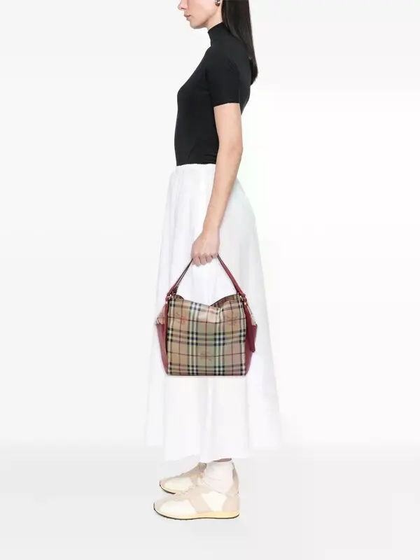 Burberry 2000-2017 Small Leather Trimmed Haymarket Check Coated Canvas Canterbury Tote Bag - Neutrals