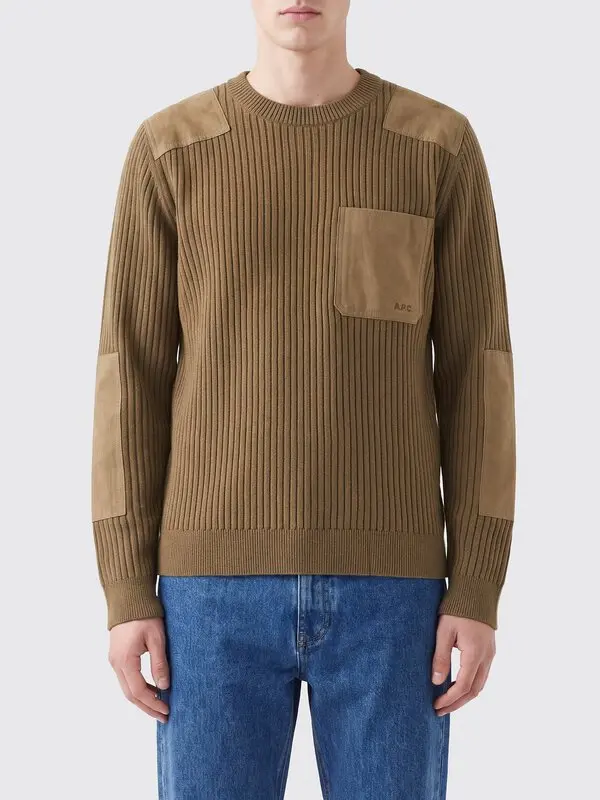 A.p.c. Virgin Wool Crewneck Jumper With Patches And Ribbed Trims - Brown