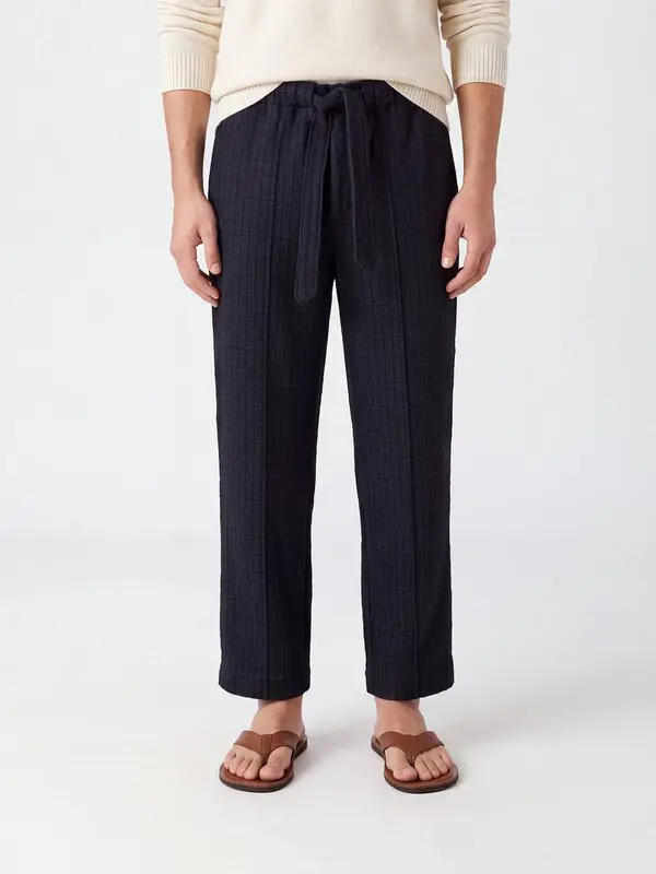 BAZISZT Dario Straight-leg Cotton Trousers With Drawstring Waistband - Blue