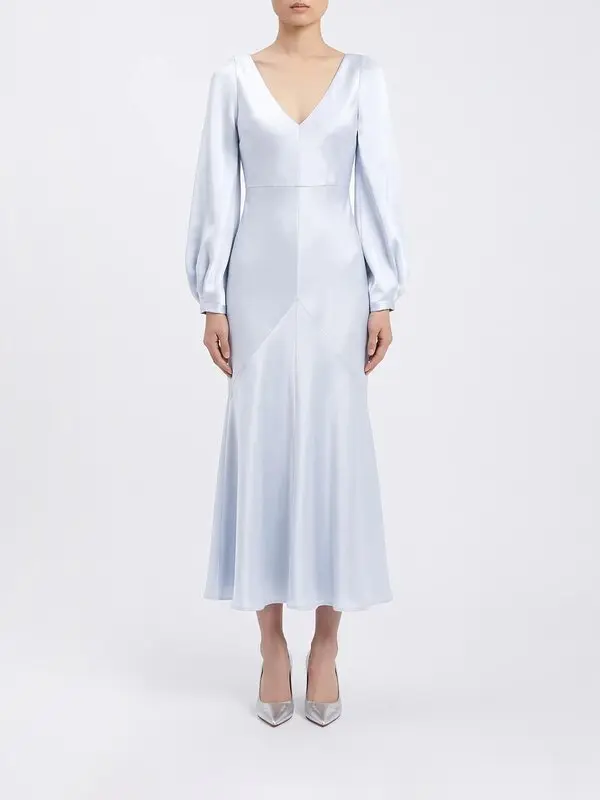 Gabriela Hearst Peyton V-neck Silk Midi Sheath Dress For Ceremonies - Blue