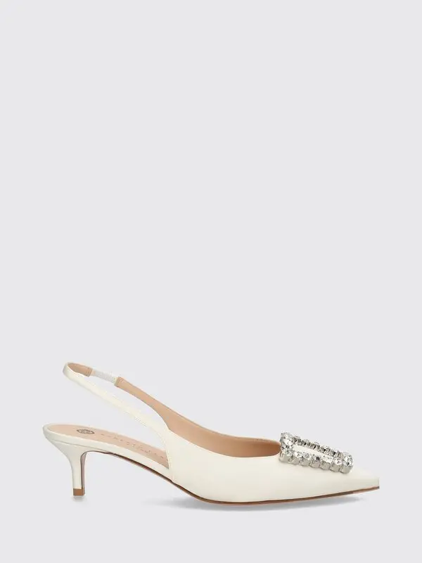 Roberto Festa Futura Satin Slingback Pumps With Jewelled Buckle And Kitten Heel - Ivory