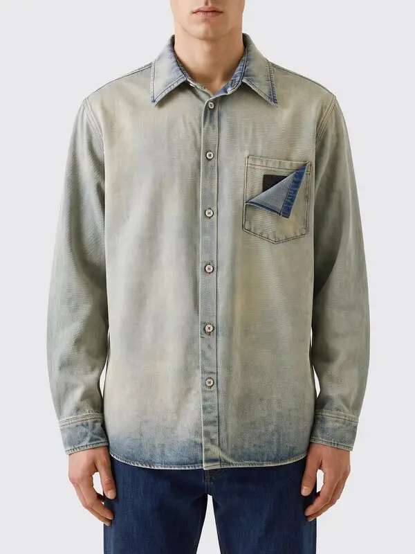 MAISON MARGIELA Distressed Effect Cotton Denim Shirt With Patch Pocket - Blue