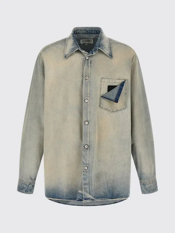 MAISON MARGIELA Distressed Effect Cotton Denim Shirt With Patch Pocket