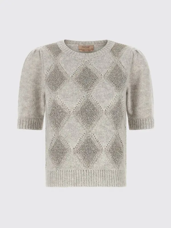 TWINSET Argyle Crewneck Jumper In Wool And Alpaca Blend With Short Sleeves