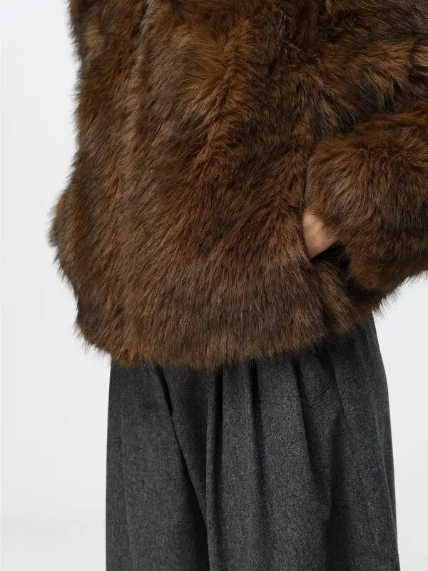 CANADIAN Laney Faux Fur Jacket With Classic Collar And Elasticated Hem - Brown