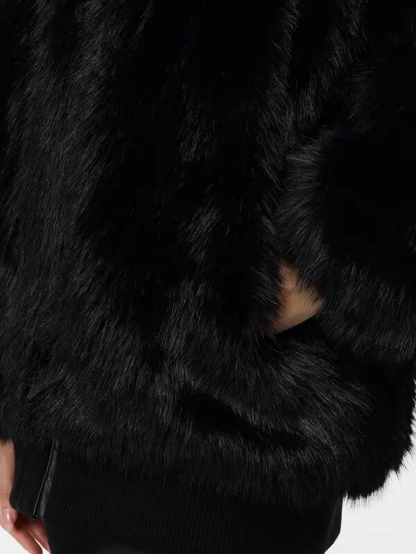 CANADIAN Short High Neck Faux Fur Jacket With Zip And Elasticated Cuffs - Black