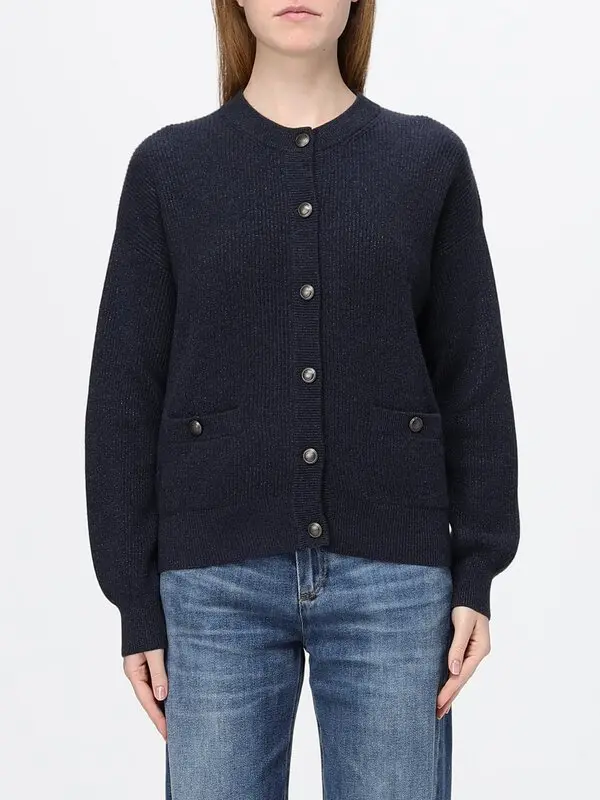 Brunello Cucinelli Crewneck Cashmere Cardigan With Patch Pockets - Navy