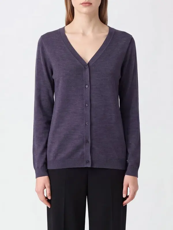 SEMICOUTURE Pure Virgin Wool Cardigan With V-neck And Ribbed Trims - Grey