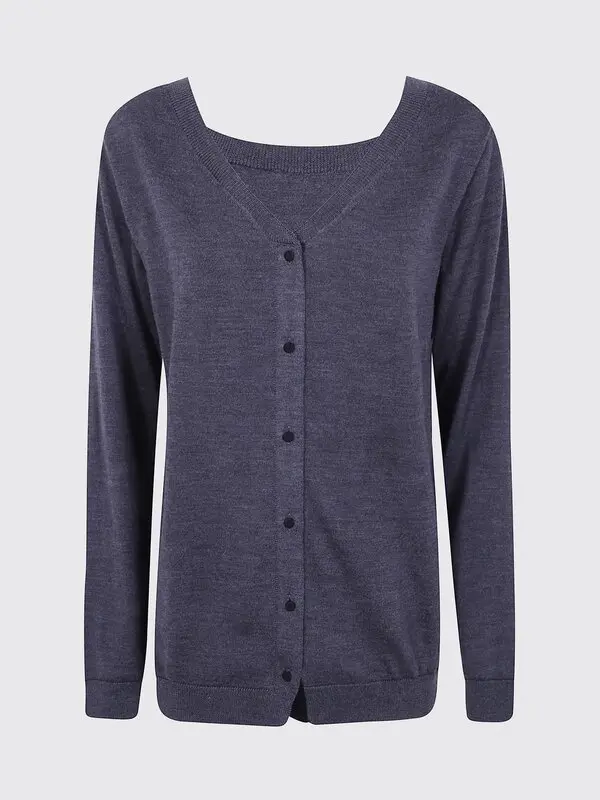 SEMICOUTURE Pure Virgin Wool Cardigan With V-neck And Ribbed Trims
