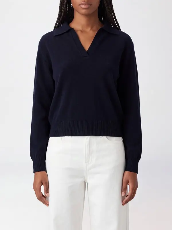 KANGRA V-neck Wool And Cashmere Knit Polo With Long Sleeves - Blue