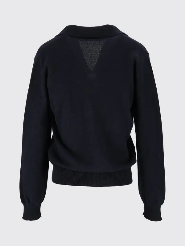 KANGRA V-neck Wool And Cashmere Knit Polo With Long Sleeves - Blue