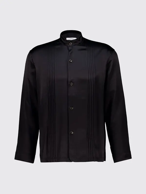 Commas Slim Fit Silk Shirt With Korean Collar And Embroidery