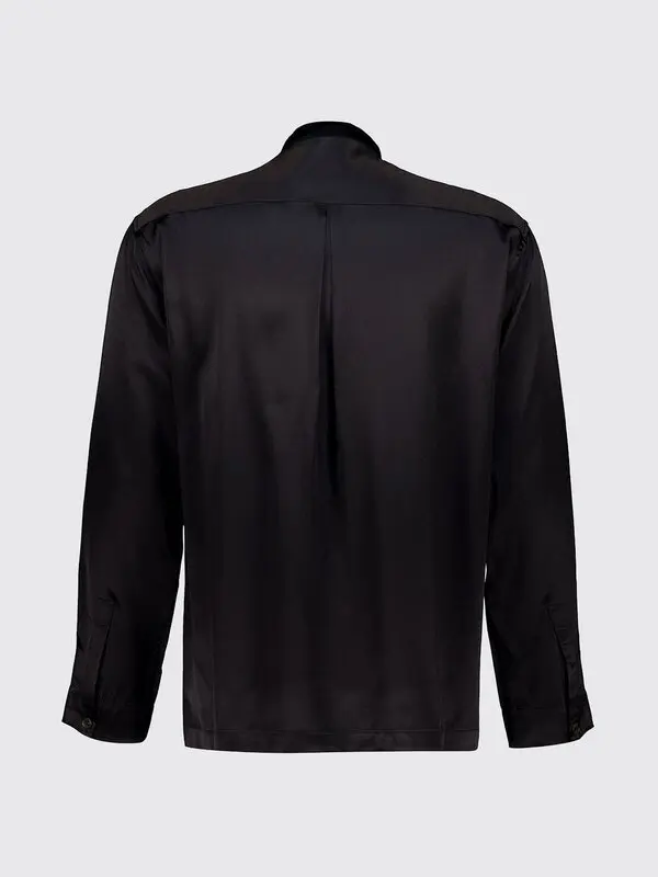 Commas Slim Fit Silk Shirt With Korean Collar And Embroidery