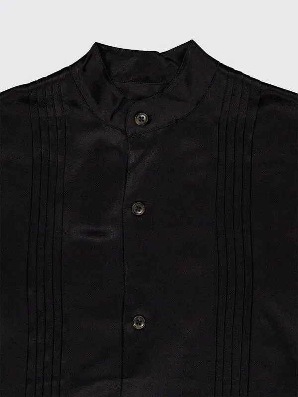 Commas Slim Fit Silk Shirt With Korean Collar And Embroidery