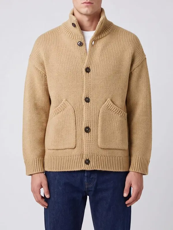 Commas 100% Wool Turtleneck Cardigan With Dropped Shoulders And Patch Pockets