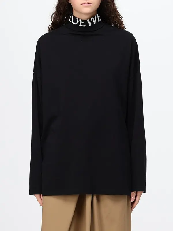 Loewe Relaxed Fit Cotton Turtleneck With Long Sleeves And Dropped Shoulders - Black