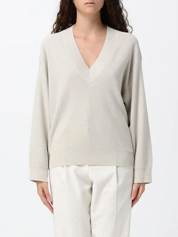 Brunello Cucinelli V-neck Jumper In Pure Cashmere With Ribbed Trims