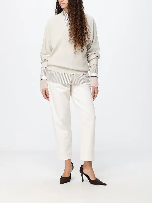 Brunello Cucinelli V-neck Jumper In Pure Cashmere With Ribbed Trims