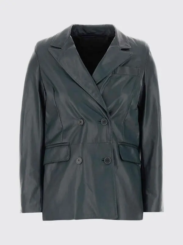 SALVATORE SANTORO Double-breasted Leather Blazer With Peak Lapels