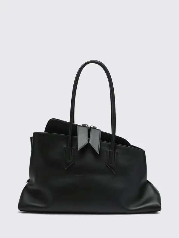 Attico La Passeggiata Asymmetric Smooth Leather Shoulder Bag With Double Zip - Black