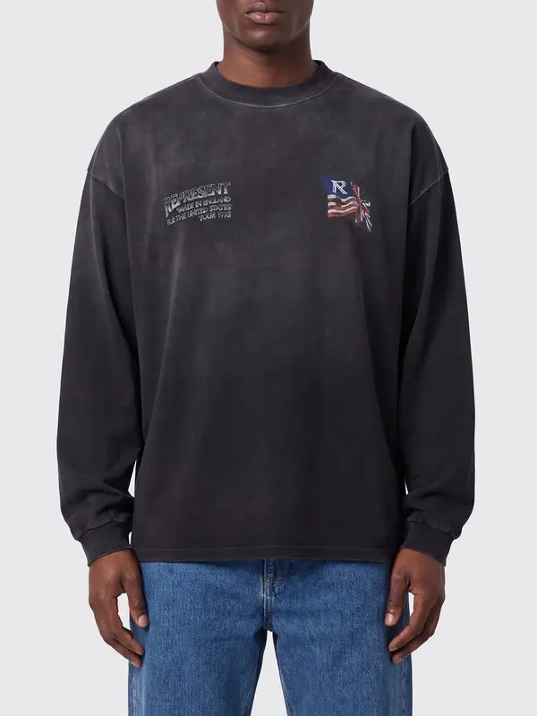 REPRESENT Long-sleeved Cotton T-shirt With Graphic Logo Print And Dropped Shoulders - Black