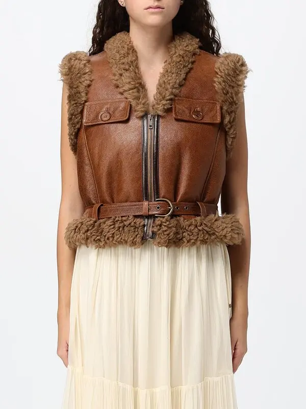 Chloé Cropped Shearling Gilet With Adjustable Belt - Brown