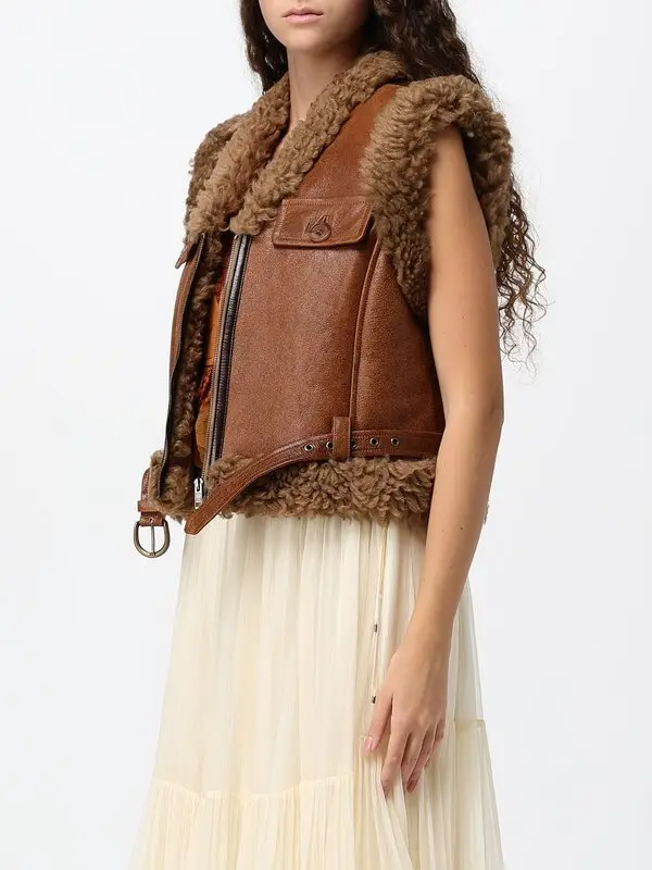Chloé Cropped Shearling Gilet With Adjustable Belt