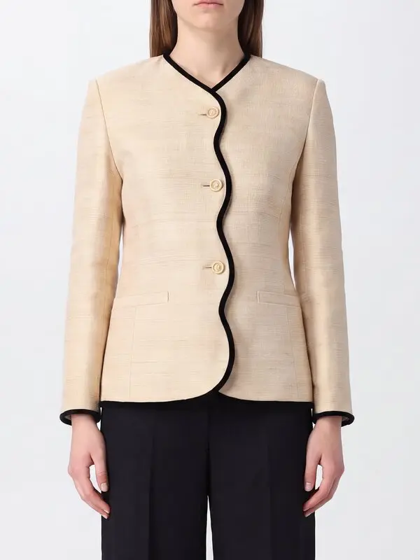 Valentino Garavani Slim Fit Linen And Silk Blazer With Contrast Piping - Milk