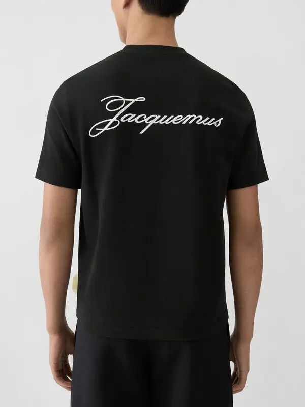 Jacquemus Crewneck Cotton T-shirt With Contrasting Logo - Black