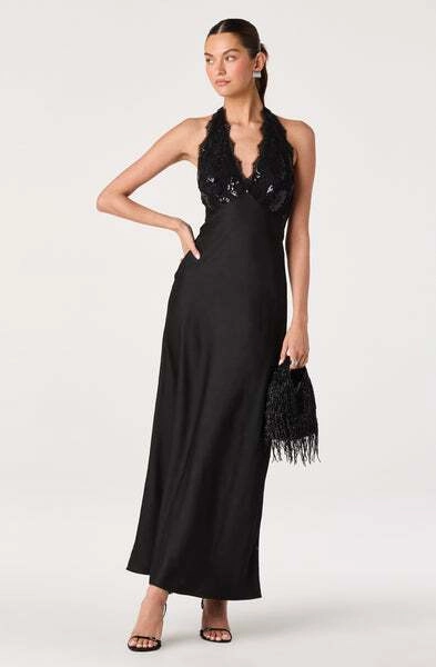 Astr The Label Thyri Sequin Lace Halter Maxi Dress
