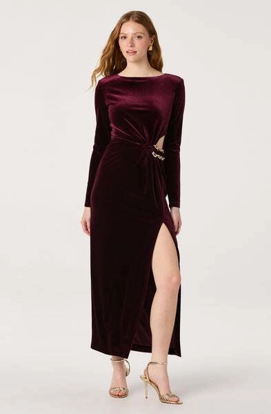 Astr The Label Berlinda Chain Cutout Velvet Maxi Dress - Wine