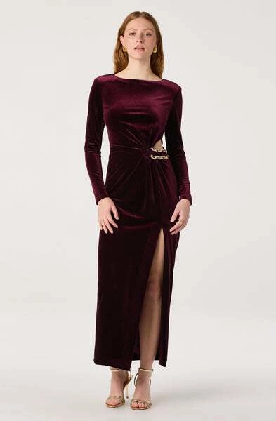 Astr The Label Berlinda Chain Cutout Velvet Maxi Dress