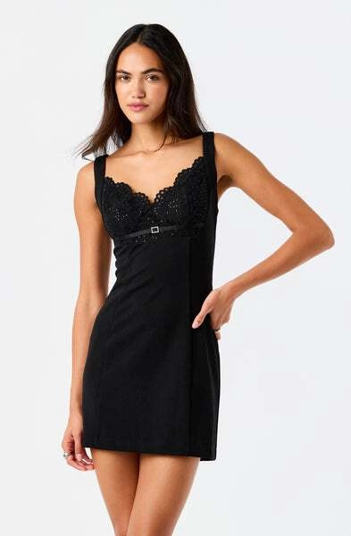 Astr The Label Embla Lace Bust Rhinestone Buckle Mini Dress