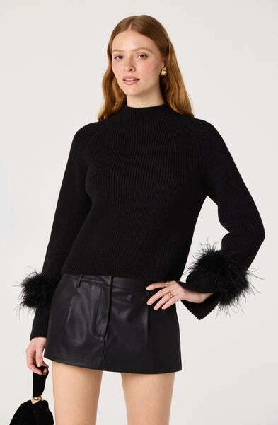Astr The Label Katerina Feather Cuff Ribbed Sweater