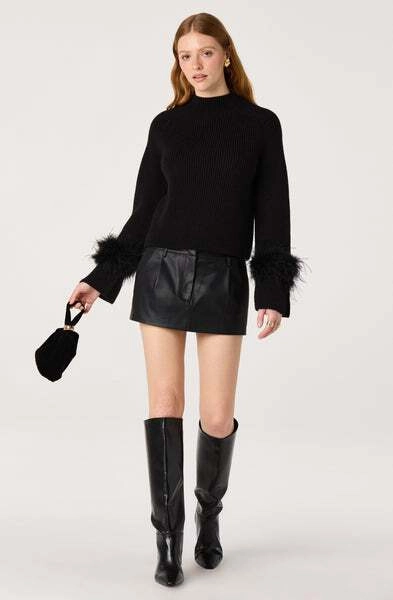 Astr The Label Katerina Feather Cuff Ribbed Sweater