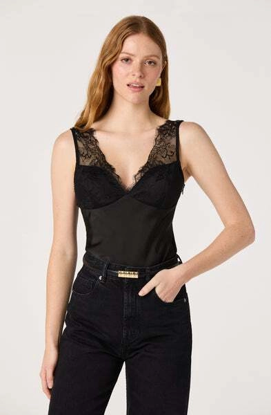 Astr The Label Aeress Lace Bust Satin Cami - Black