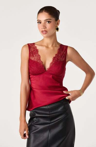 Astr The Label Aeress Lace Bust Satin Cami - Red