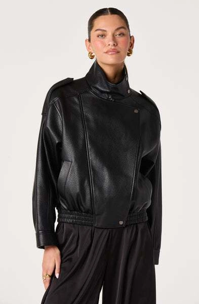 Astr The Label Bezi Oversized Faux Leather Biker Jacket - Black