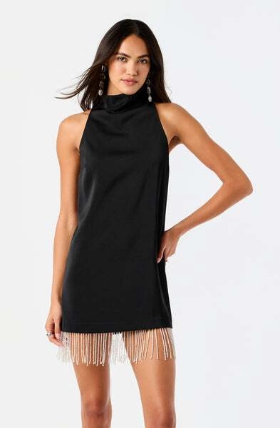 Astr The Label Yasu Beaded Fringe Satin Mini Dress