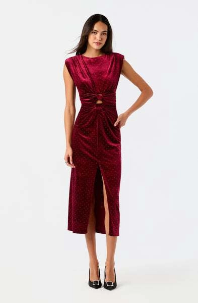 Astr The Label Kamilah Embellished Velvet Cutout Midi Dress - Wine