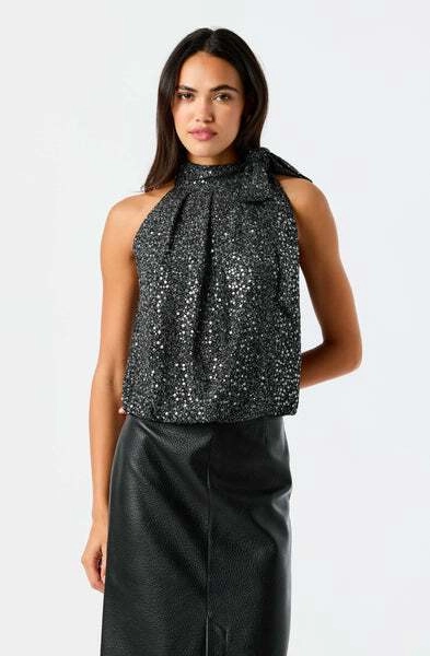 Astr The Label Tiffany Sequin Neck Tie Halter Top