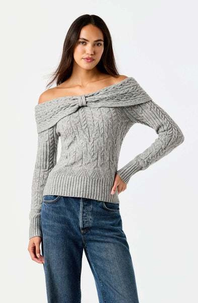 Astr The Label Temima Cable Knit Off-shoulder Sweater