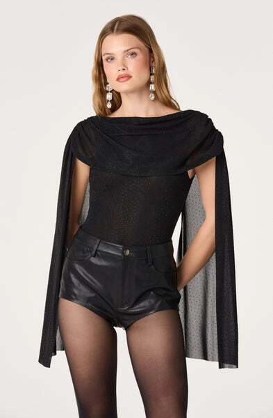 Astr The Label Alexandra Bedazzled Cape Sleeve Bodysuit