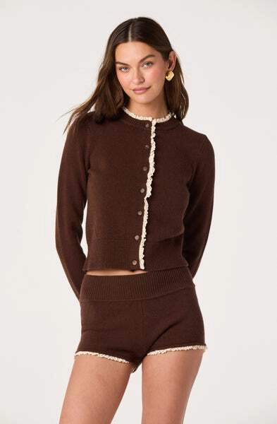 Astr The Label Rue Crochet Lace Trim Knit Cardigan