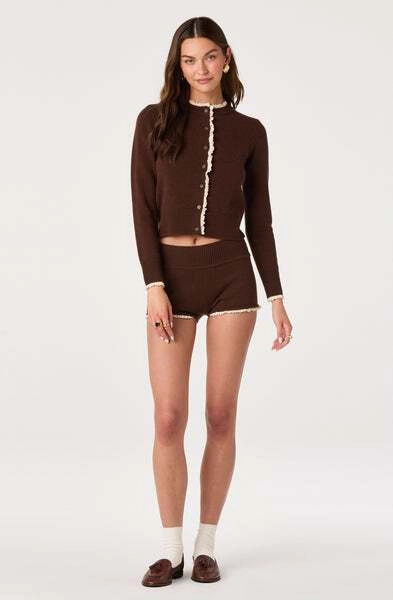 Astr The Label Rue Crochet Lace Trim Knit Cardigan