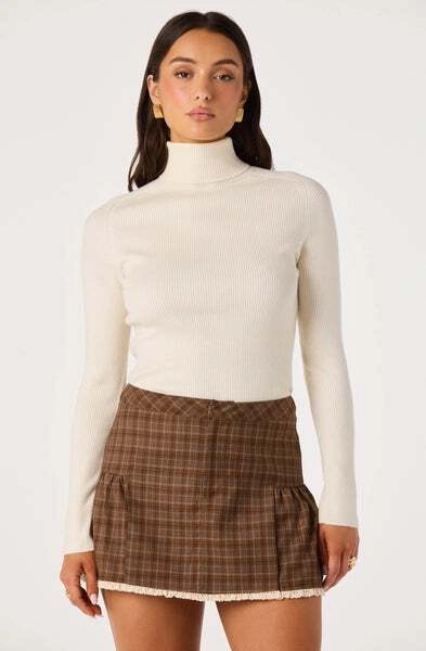 Astr The Label Vida Ribbed Knit Turtleneck Sweater - Cream