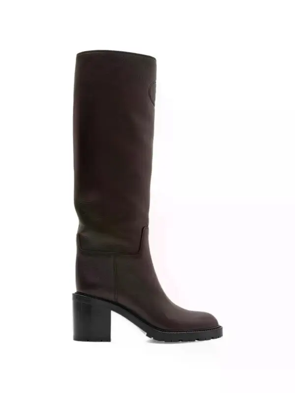Burberry Leather Fife Heel Boots - Brown