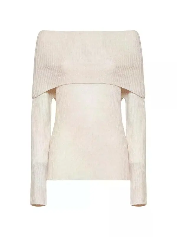 BLANCA VITA Off-the-shoulder Ribbed-knit Sweater
