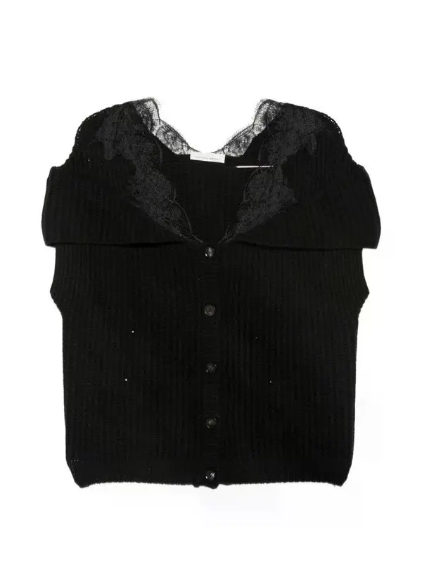 Liviana Conti Lace-trim Sleeveless Cardigan - Black